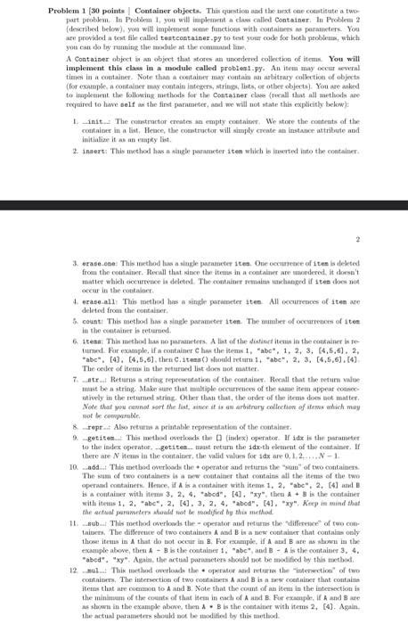 Solved Problem 1 30 Points Container Objects This