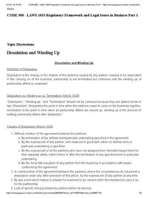 Laws Dissolution And Winding Up Pdf Partnership Liquidation