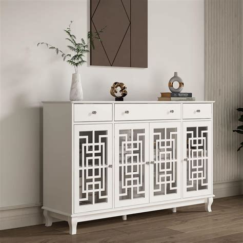 Buy Didugo White Sideboard Buffet Cabinet With Drawers And Glass Doors