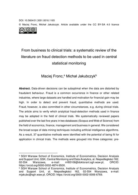 Pdf From Business To Clinical Trials A Systematic Review Of The