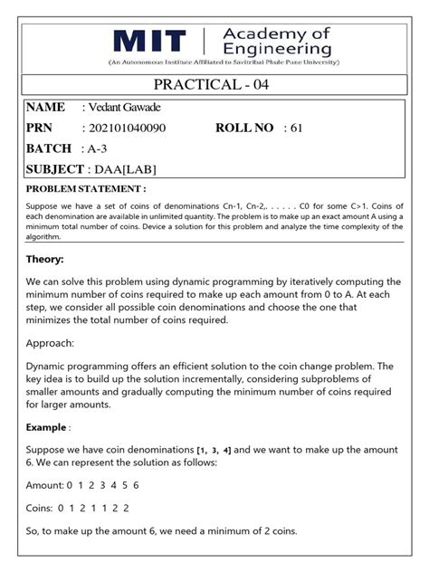 61 Practical 04 Pdf Dynamic Programming Mathematics
