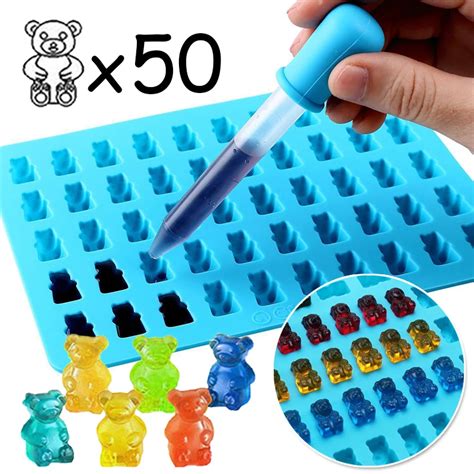 50 Grids Gummy Bear Mold Silicone Cute Bear Jelly Mould With Dropper