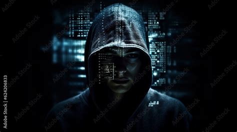 Hacker Typing Computer Concept Of Cybercrime Cyberattack Dark Web Ai Generated Stock
