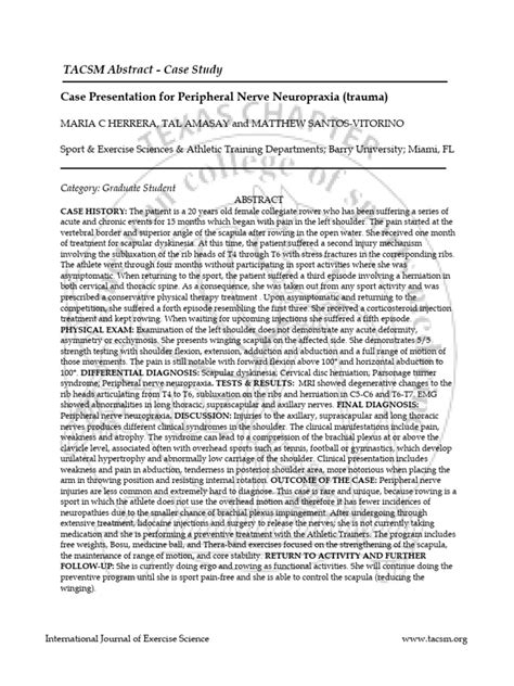 Peripheral Nerve Neuropraxia Pdf Shoulder Diseases And Disorders