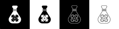 흑백 배경에 고립 된 산타 클로스 가방 선물 아이콘을 설정합니다 크리스마스 선물 자루 메리 크리스마스와 새해 복 많은 새해 벡터 12월에 대한 스톡 벡터 아트 및 기타