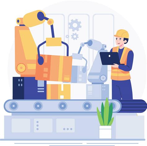 Robotic Arm Production Line Robotic Industry Vector Illustration In Flat Style Manufacturing