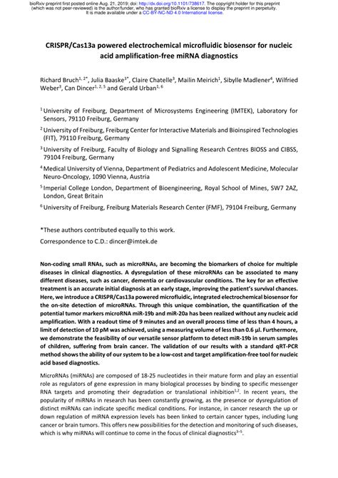 Pdf Crisprcas13a Powered Electrochemical Microfluidic Biosensor For
