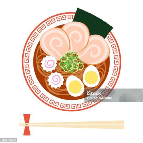 그릇에 담긴 쇼유 라면과 배너 카드 전단지 소셜 미디어 월페이퍼 등을 위한 젓가락 한 켤레의 벡터 그림 만화에 대한 스톡 벡터