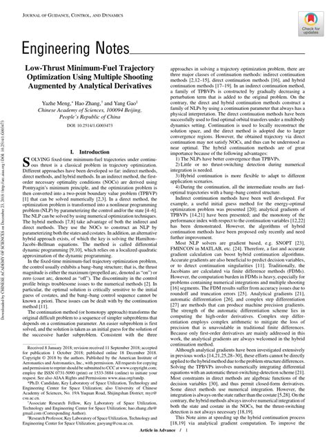 Pdf Low Thrust Minimum Fuel Trajectory Optimization Using Multiple Shooting Augmented By