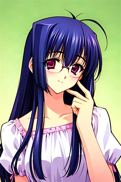 Anime Girl With Long Black Hair And Glasses Posing For A Picture