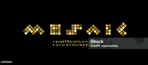 모자이크 황금 글꼴 알파벳 라틴 문자 아랍 숫자 기하학적 장식 타일 스타일 벡터 일러스트 레이 션 10eps 도예에 대한 스톡 벡터 아트 및 기타 이미지 Istock