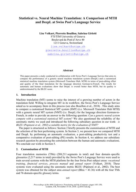 Pdf Statistical Vs Neural Machine Translation A Comparison Of Mth