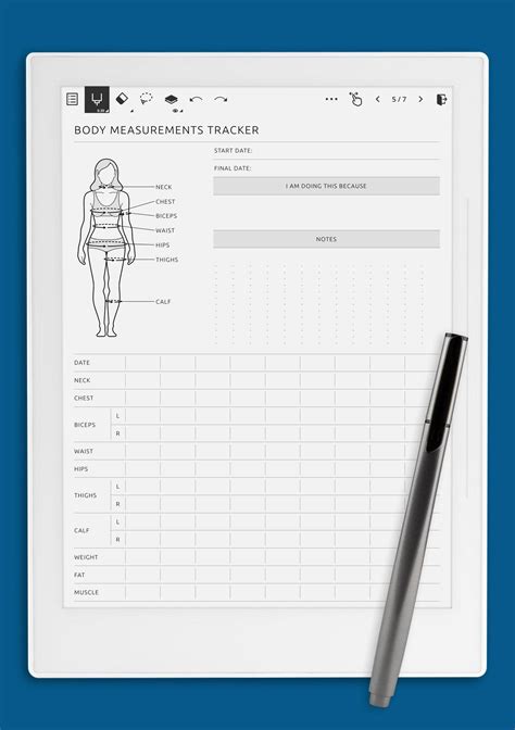 Download Printable Body Measurement Tracker Female PDF