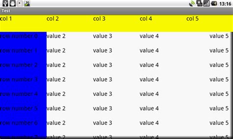 Android Layout How To Implement A Fixed Freezed Header And Column Stack Overflow
