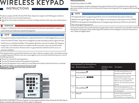 Ghost Controls GC WK Wireless Keypad For Access Control For Automatic Gate And Or Garage Door