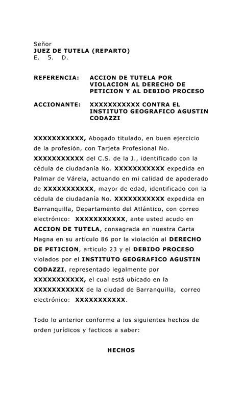 Accion De Tutela Por Violacion Al Derecho De Peticion Y Al Debido