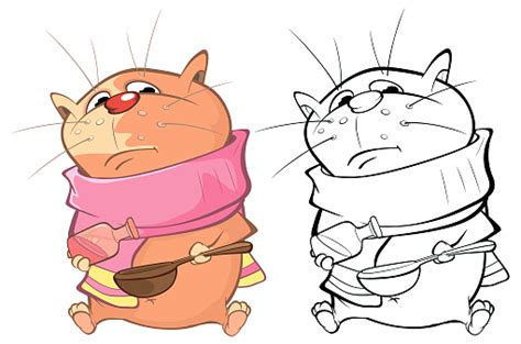 당신이 디자인 및 컴퓨터 게임을위한 귀여운 만화 캐릭터 고양이의 벡터 일러스트 레이션 색칠하기 책 윤곽선 세트 건강관리와 의술에 대한 스톡 벡터 아트 및 기타 이미지