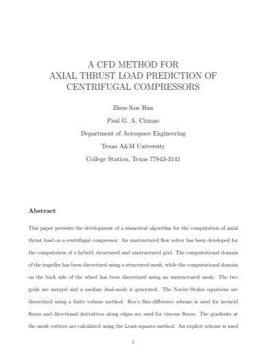 A Cfd Method For Axial Thrust Load Prediction Of Centrifugal Compressors