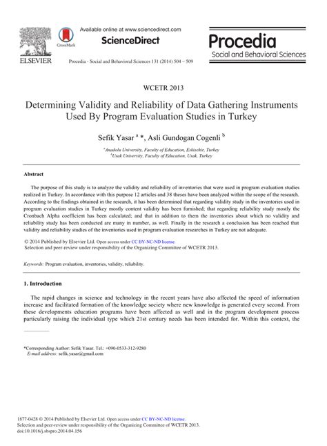 Pdf Determining Validity And Reliability Of Data Gathering Instruments Used By Program