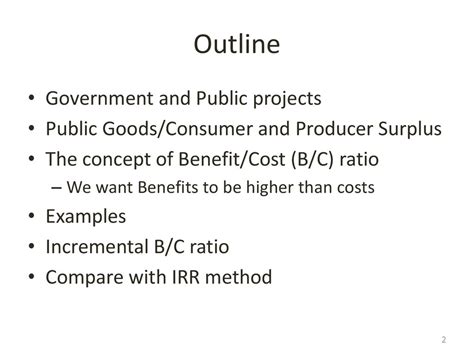 Public Sector Benefitcost Ratio Analysis Online Presentation