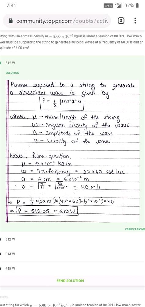A String With Linear Mass Density M 500 × 10 2 Kgm Is Under A