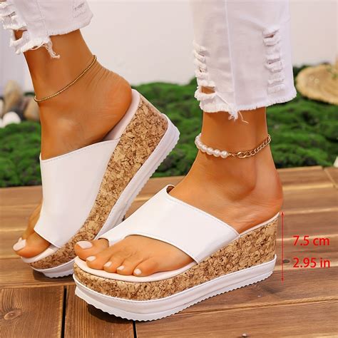 Womens Toe Loop Design Wedge Sandals Casual Open Toe Slip On Platform Heels Versatile Summer