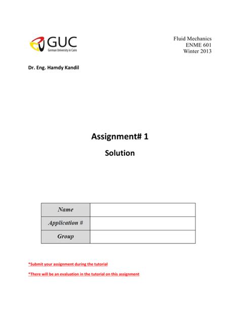 Fluid Mechanics Assignment 1 Solution ENME 601