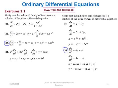 Solved Ordinary Differential Equations Cje H W From The
