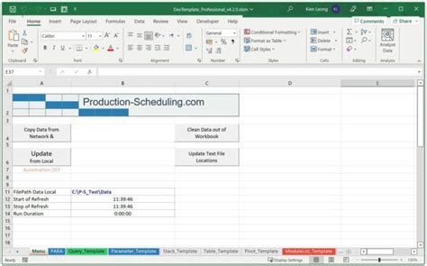 Fast Excel Development Template Production Scheduling