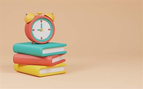 알람 시계 통하고 있는 책 크림 배경 학교 개념으로 돌아 가기 3d 렌더링 그림입니다 개념에 대한 스톡 사진 및 기타 이미지 Istock