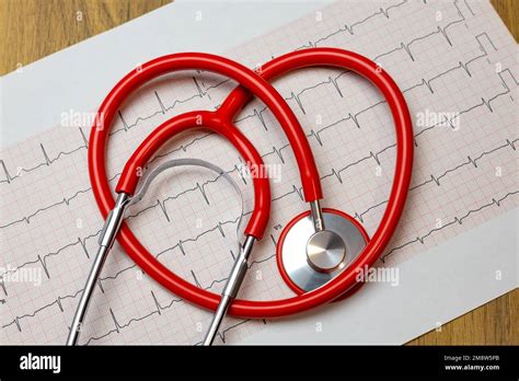 Close Up Of Red Heart Stethoscope On Electrocardiogram Ecg Paper