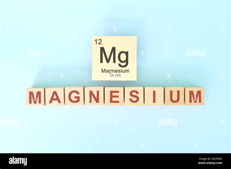 Symbole Délément Chimique En Magnésium Avec Masse Atomique Et Nombre Atomique En Blocs De Bois