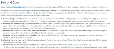 Solved Bulls And Cows Create The Game Bulls And Cows Θ This