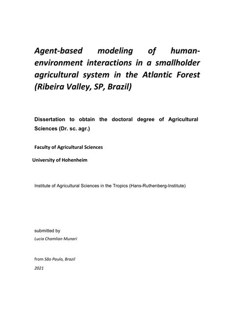 Pdf Agent Based Modeling Of Human Environment Interactions In A Smallholder Agricultural