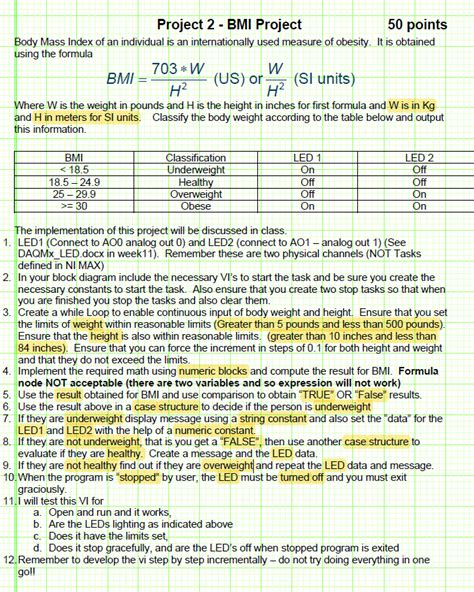 Solved Project BMI Project Points Body Mass Index Of Chegg Com