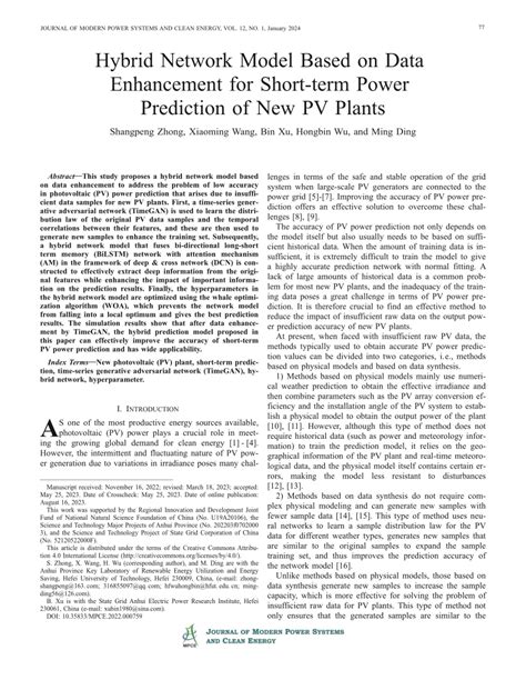 Pdf Hybrid Network Model Based On Data Enhancement For Short Term Power Prediction Of New Pv