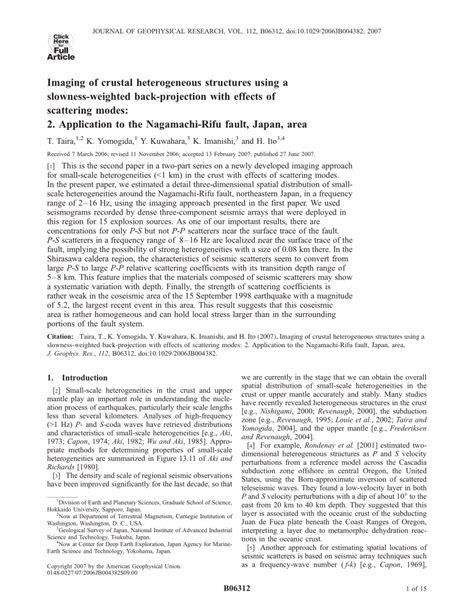 Pdf Imaging Of Crustal Heterogeneous Structures Using A Slowness Weighted Back Projection With