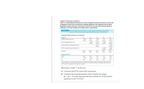 Solved Problem 2 Each Part Is 10 Points Table 71 In The