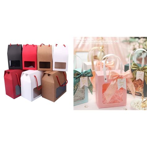 พร้อมส่ง แพค5กล่อง กล่องพร้อมหูหิ้วเชือก มีหน้าต่างใส ใส่ขนม คุกกี้ ของฝาก ของขวัญ ของชำร่วย