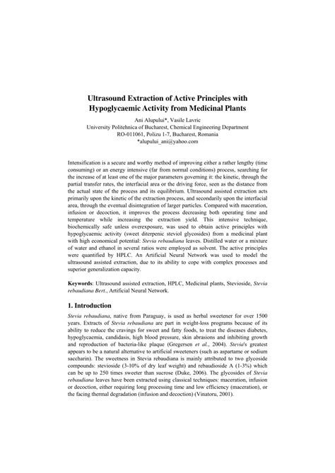 Pdf Ultrasound Extraction Of Active Principles With Hypoglycaemic