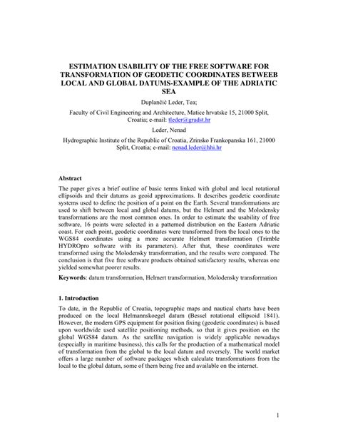 Pdf Estimation Usability Of The Free Software For Transformation Of Geodetic Coordinates