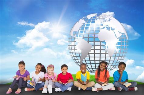 Premium Photo Composite Image Of Cute Pupils Smiling At Camera With Books