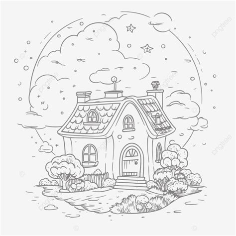 별 아래 오두막의 색칠 페이지 개요 스케치 드로잉 벡터 꿈의 집 그리기 꿈의 집 개요 꿈의 집 스케치 Png 일러스트 및 벡터 에 대한 무료 다운로드 Pngtree