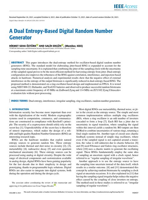Pdf A Dual Entropy Based Digital Random Number Generator