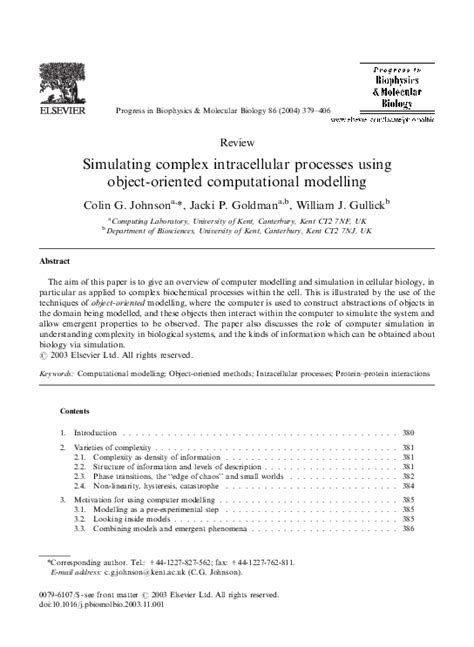 Pdf Simulating Complex Intracellular Processes Using Object Oriented Computational Modelling