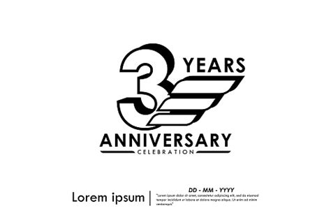 3주년 기념 엠블럼 검은 기념일 로고는 흰색 배경에 리본으로 격리되어 있습니다 웹 전단지 포스터 초대장 및 인사말 카드를위한 벡터 일러스트 레이 션 템플릿 디자인 3에 대한