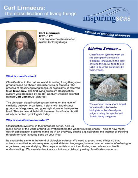 Carl Linnaeus Classification Of Living Things