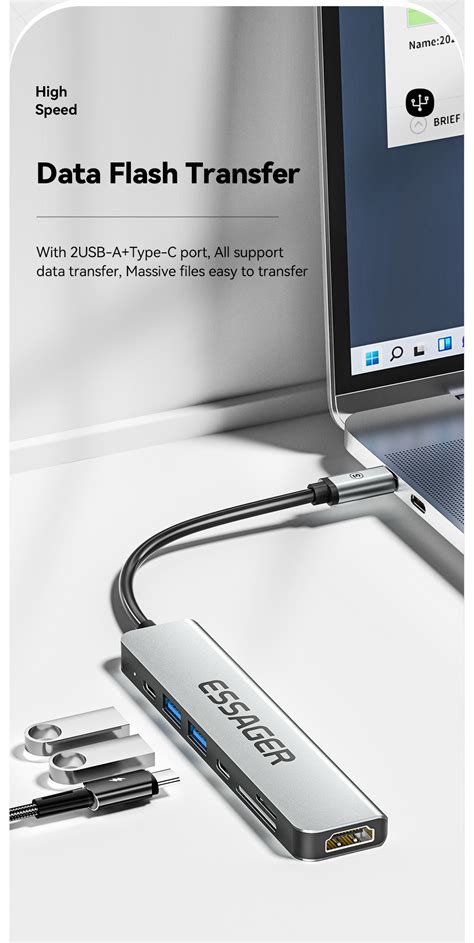 Essager Type C Hub To Hdmi Usb Adapter In Rj Sd Card Reader Pd W For Macbook