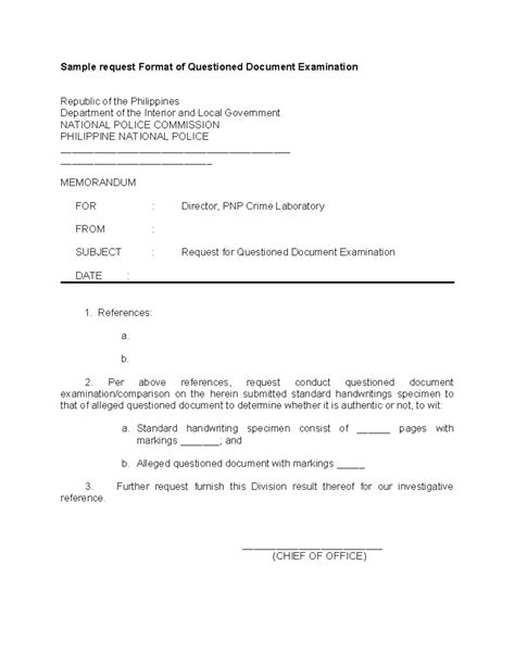 Sample Request Format Of Questioned Document Examination References