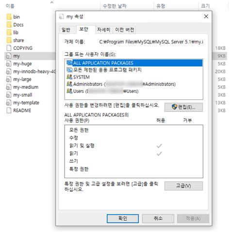 Mysql 윈도우 I 이 파일을 열 수 있는 권한이 없습니다 해결 방법